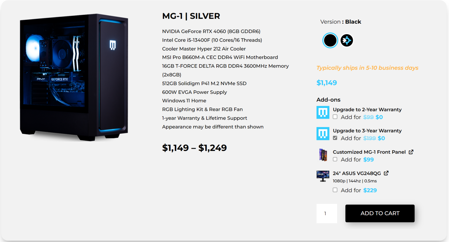 MAINGEAR MG-1 Silver Gaming PC Review