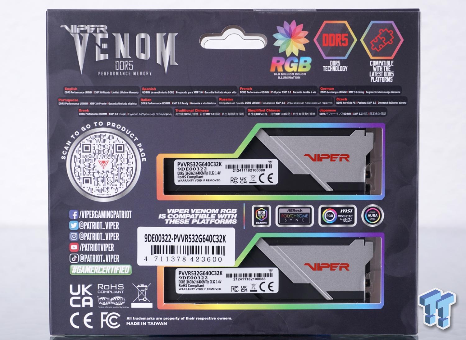 Patriot Viper Venom RGB DDR5-6400 UDIMM 32GB Dual-Channel Memory Kit Review