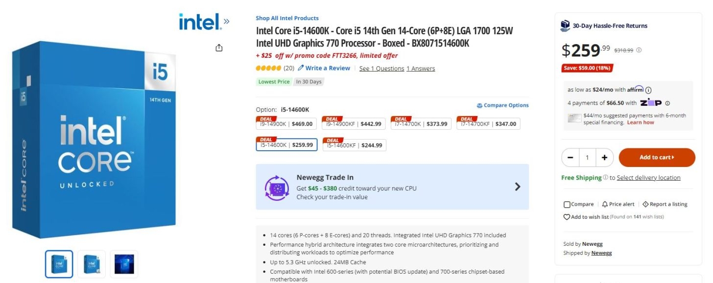 Intel 14th Gen Core CPUs get huge 'discount bomb': 14900KF for $417 ...