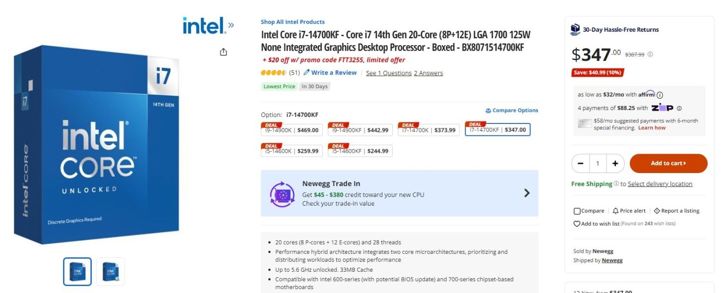 Intel 14th Gen Core CPUs get huge 'discount bomb': 14900KF for $417 ...