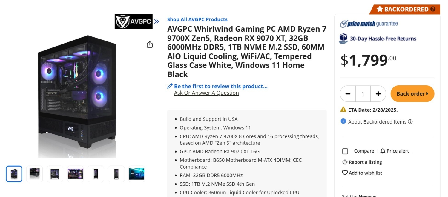 The first gaming PCs powered by AMD's new Radeon RX 9070 XT hit Newegg ...
