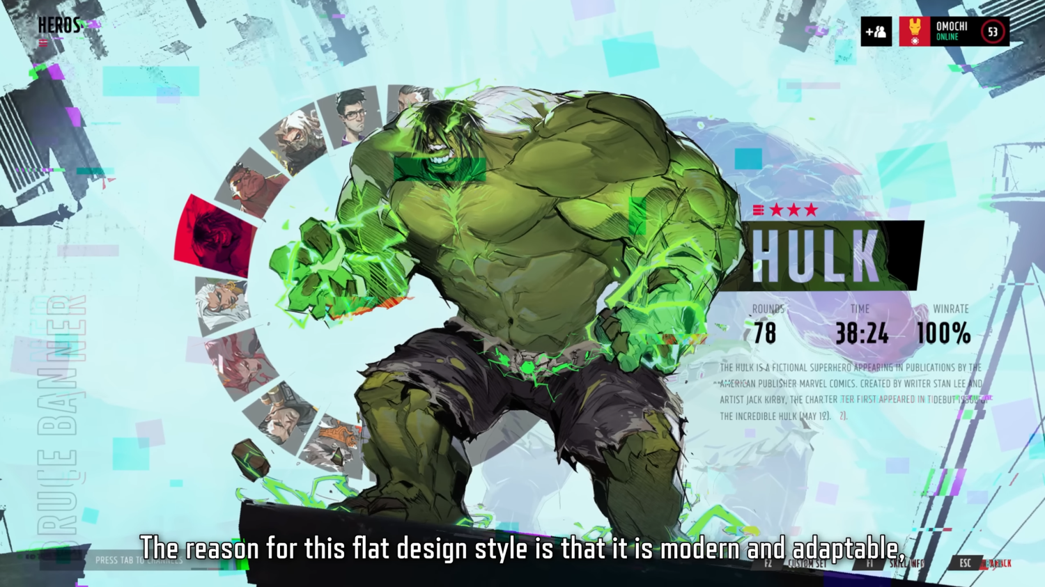 Marvel Rivals' early UI featured a darker, grittier art style