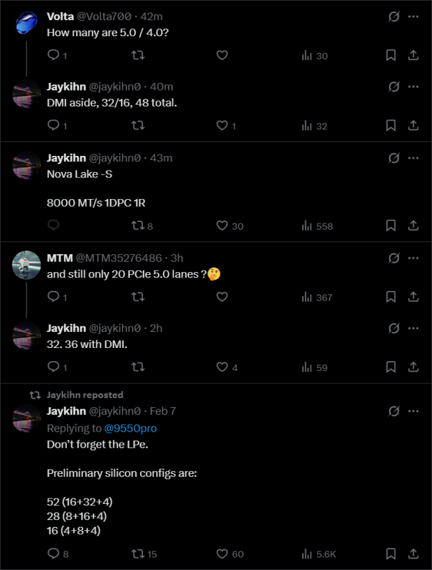 Intel's new Nova Lake-S desktop CPUs to natively support DDR5-8000, up to 36 PCIe Gen5 lanes