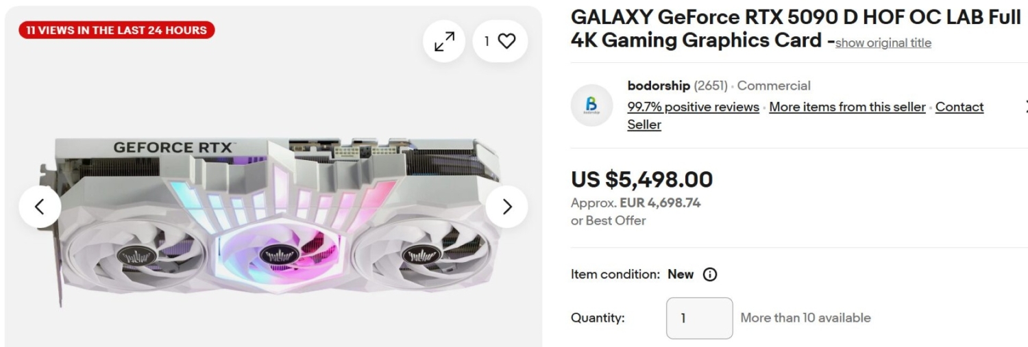 GALAX RTX 5090D HOF OC Lab hits eBay with an eye-watering starting ...