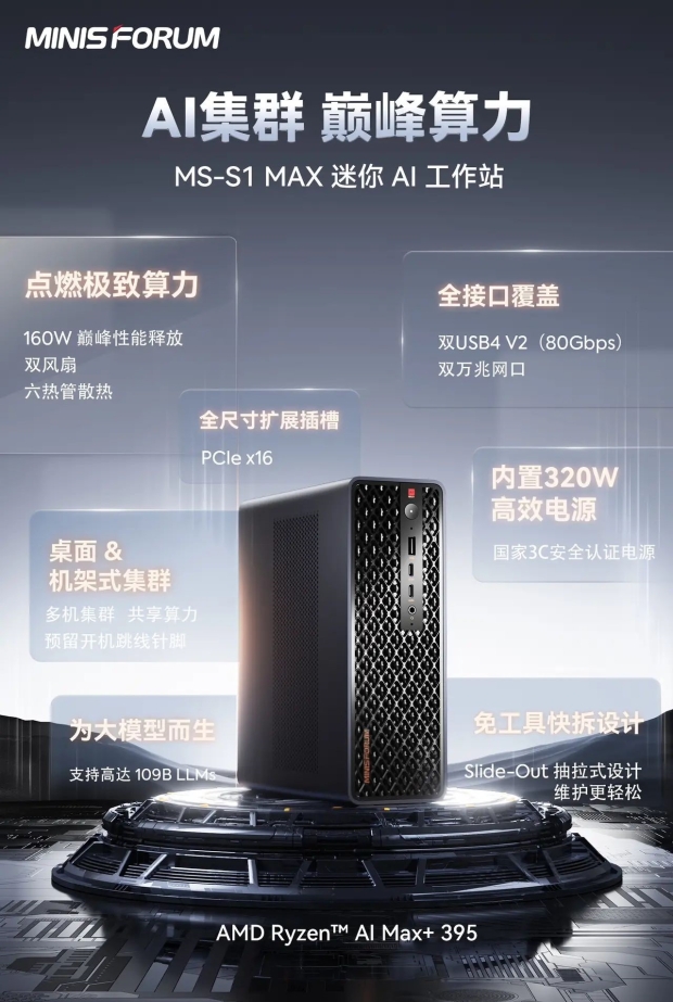 Minisforum MS-S1 Max Mini AI workstation teased: AMD Strix Halo APU, USB4 V2 80Gbps port