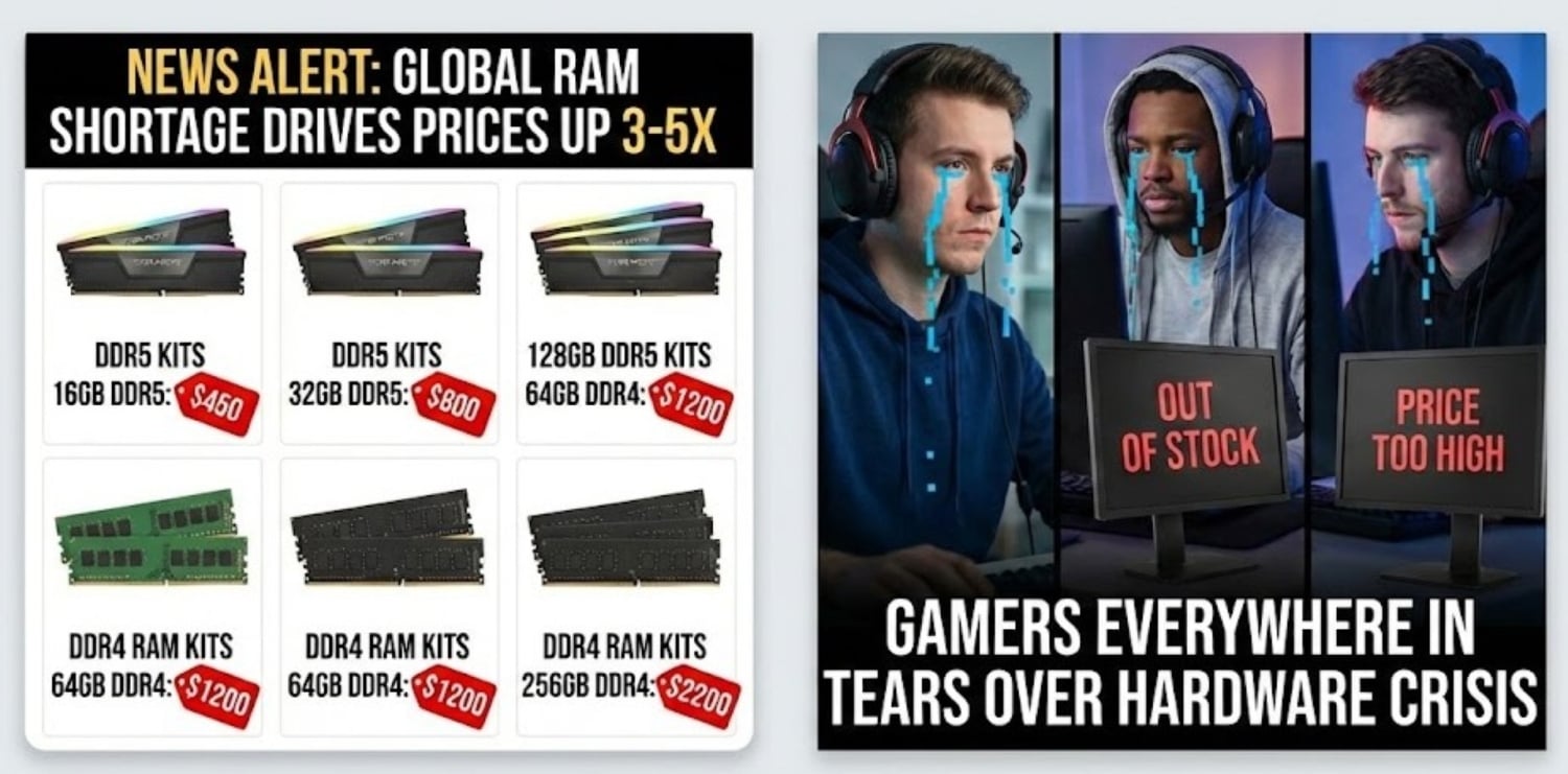 RAM shortages are here until 2028: 64GB DDR5 is now $500, 256GB DDR4 ...