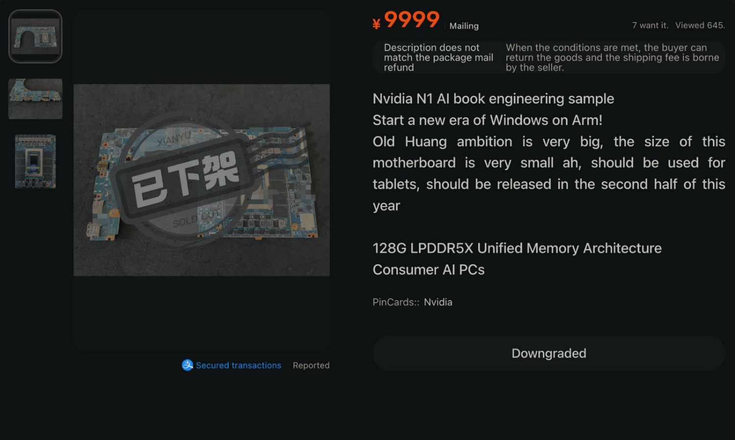 NVIDIA's N1 SoC pictured on an engineering board with 128GB of memory ...