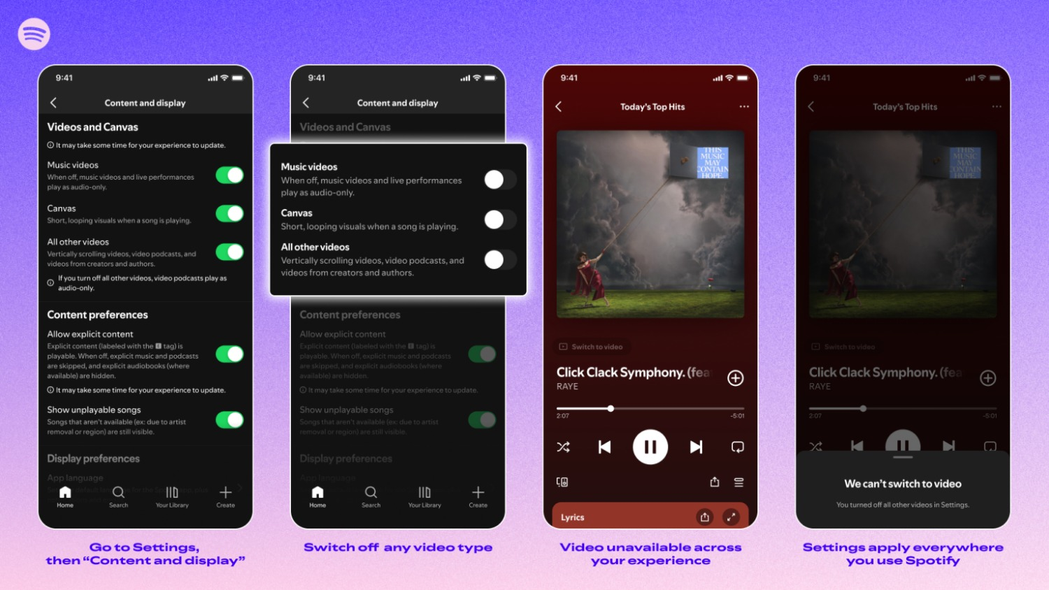 Spotify now lets everyone turn off videos across music and podcasts