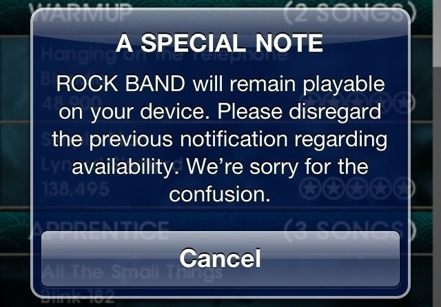 False Alarm: EA is not disabling Rock Band app on iOS, blames message ...