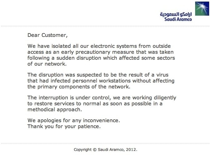 Saudi Aramco ended up having 30,000 workstations hacked