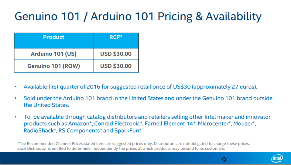Intel and Arduino Team up for Arduino 101