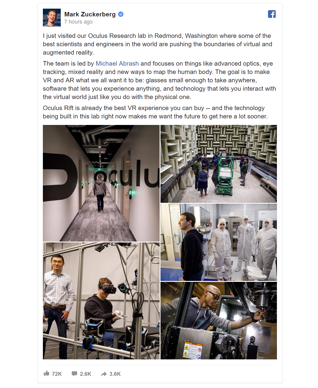 Zuckerberg teases Oculus Rift prototype gloves