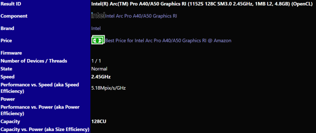 Intel Arc Pro A50 workstation GPU: ACM-G11 with 6GB of GDDR6 memory