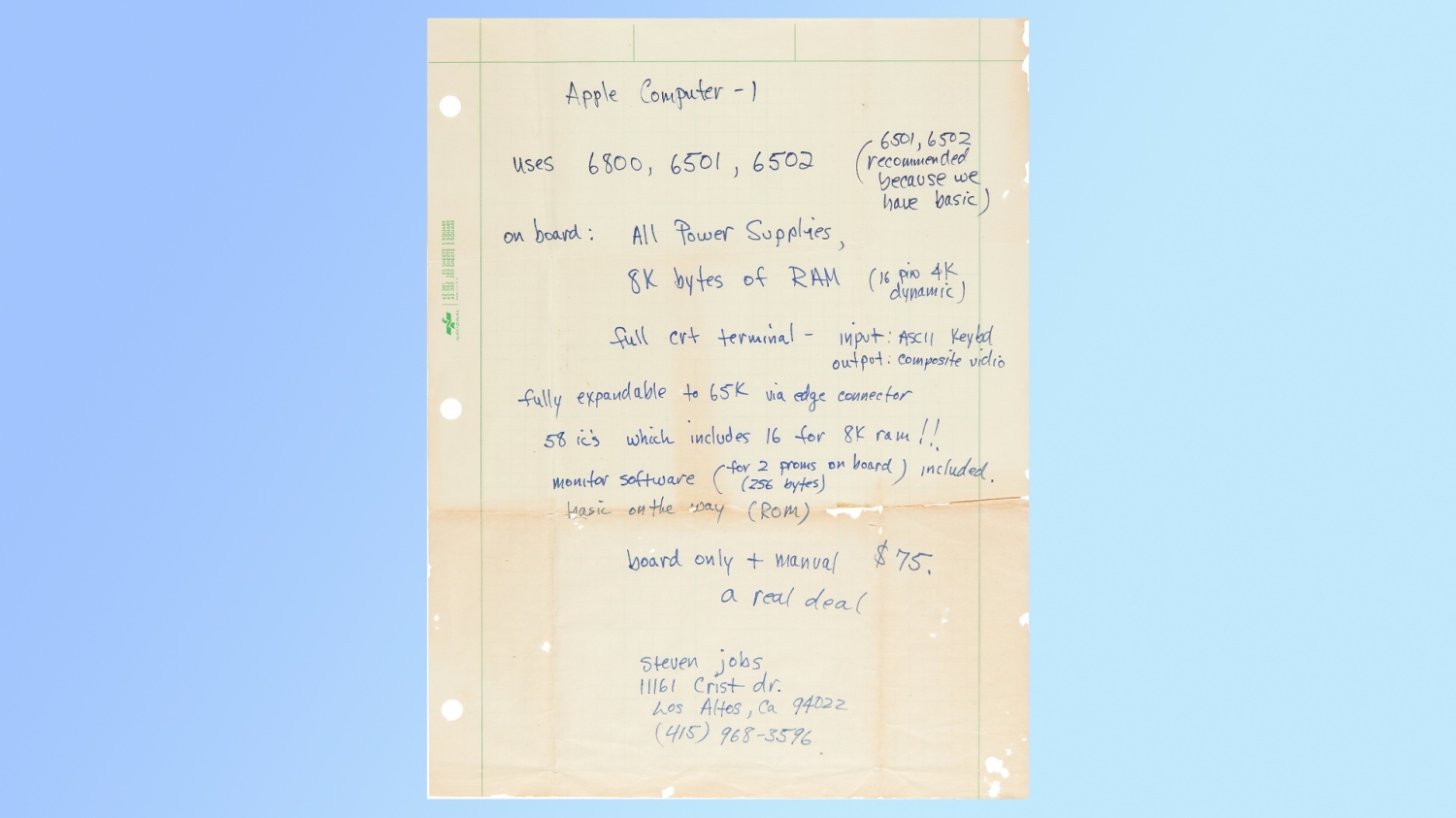 This Steve Jobs handwritten Apple-1 ad just sold for a whopping $175,000