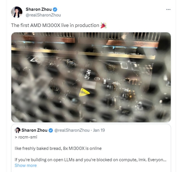 AMD's new Instinct MI300X AI GPUs are inside of LaminiAI LLM Pods, with ...