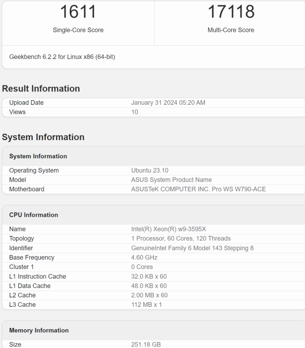 Intel's new Xeon W9-3595X HEDT CPU: up to 60 cores with 4.6GHz benched ...