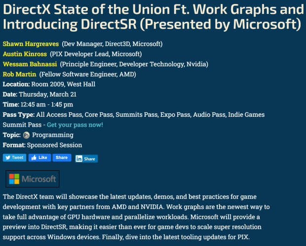 Microsoft to detail DirectSR (Super Resolution) at GDC 2024 on March 21