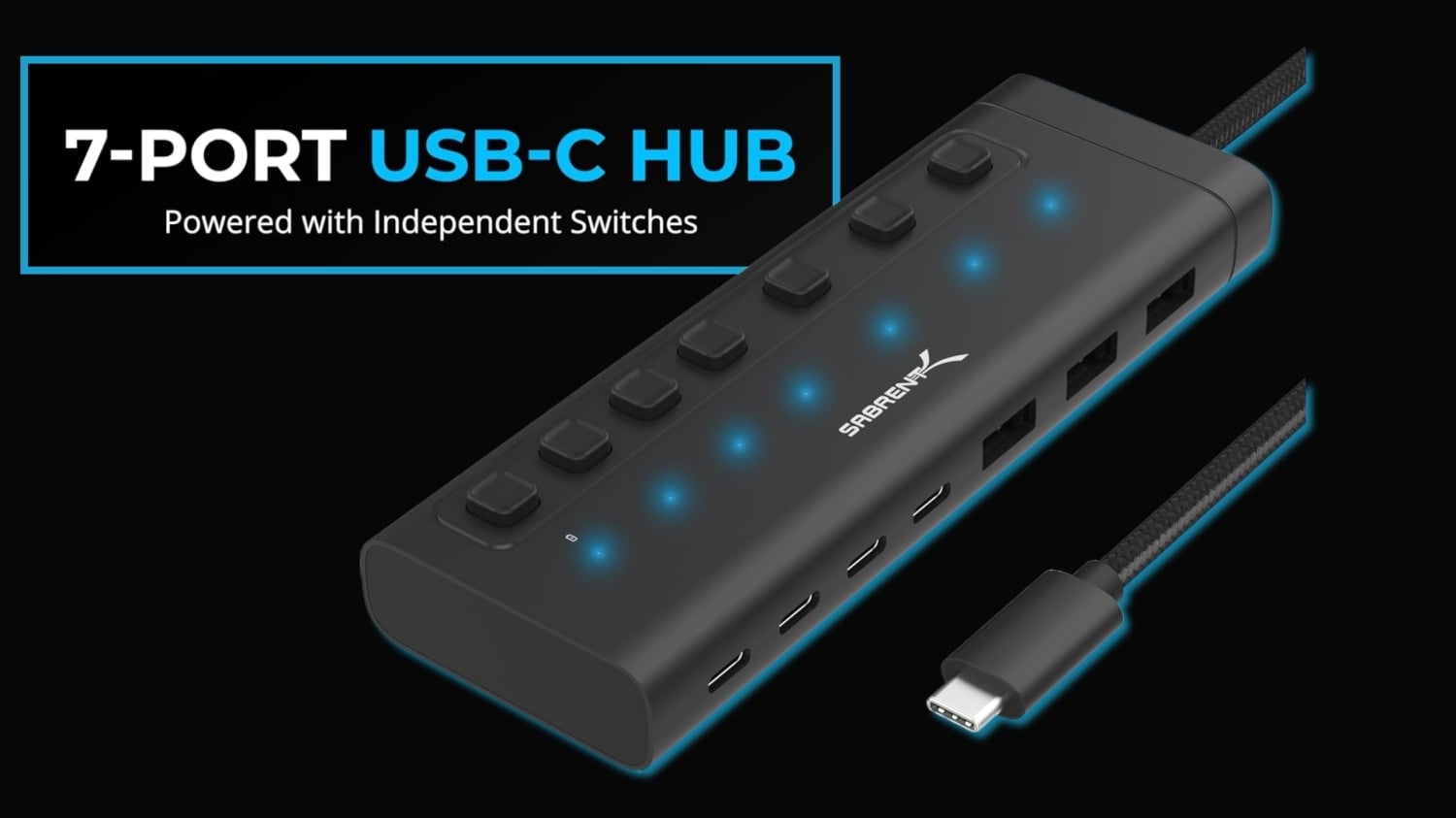Sabrent's 7-Port USB C Hub is powered and each port has its own switch