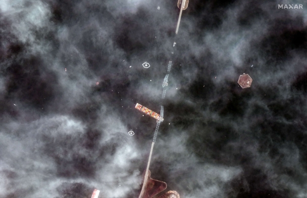Baltimore bridge collapse aftermath photographed from space