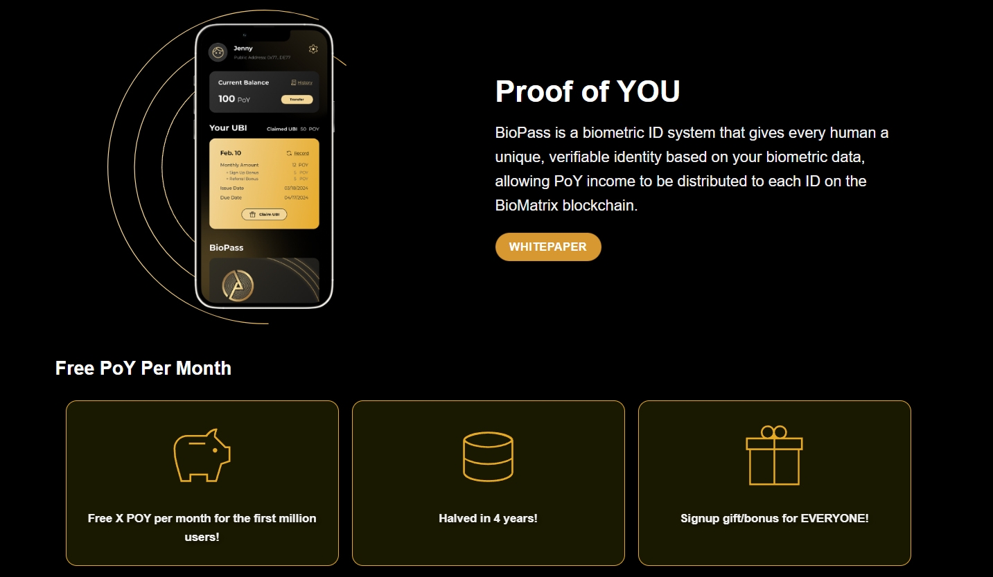 BioMatrix introduces PoY, the world's first UBI token with 60 years Issuance Commitment