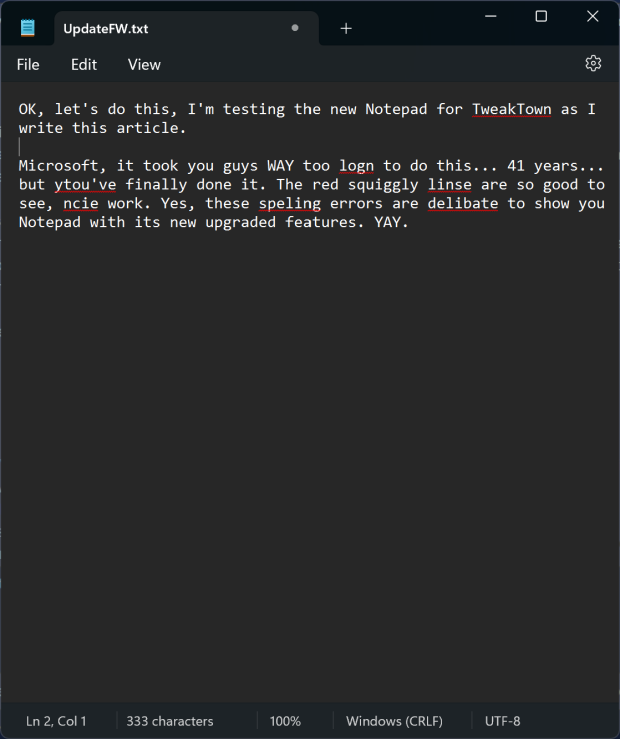 Microsoft Silently Adds Spellchecking Autocorrect To Windows Notepad